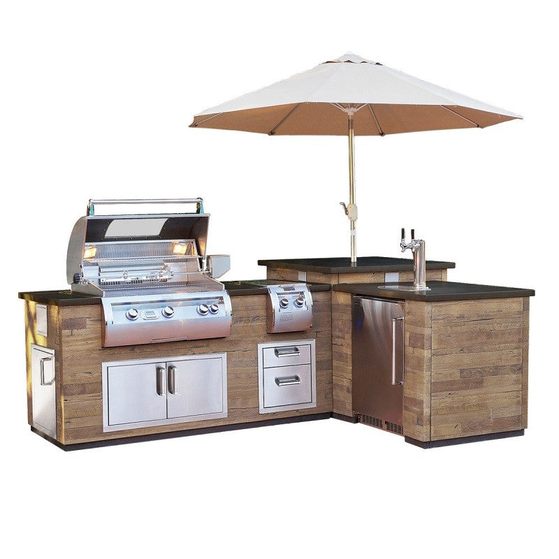 L-Shaped "Reclaimed Wood" Island † - "Reclaimed Wood" Base w/ Polished ...